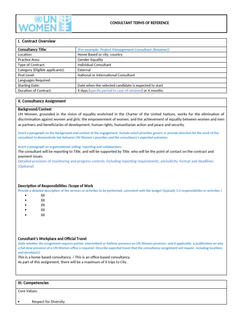 Consultant Terms of Reference for UN Women | PDF | Consultant | Gender ...