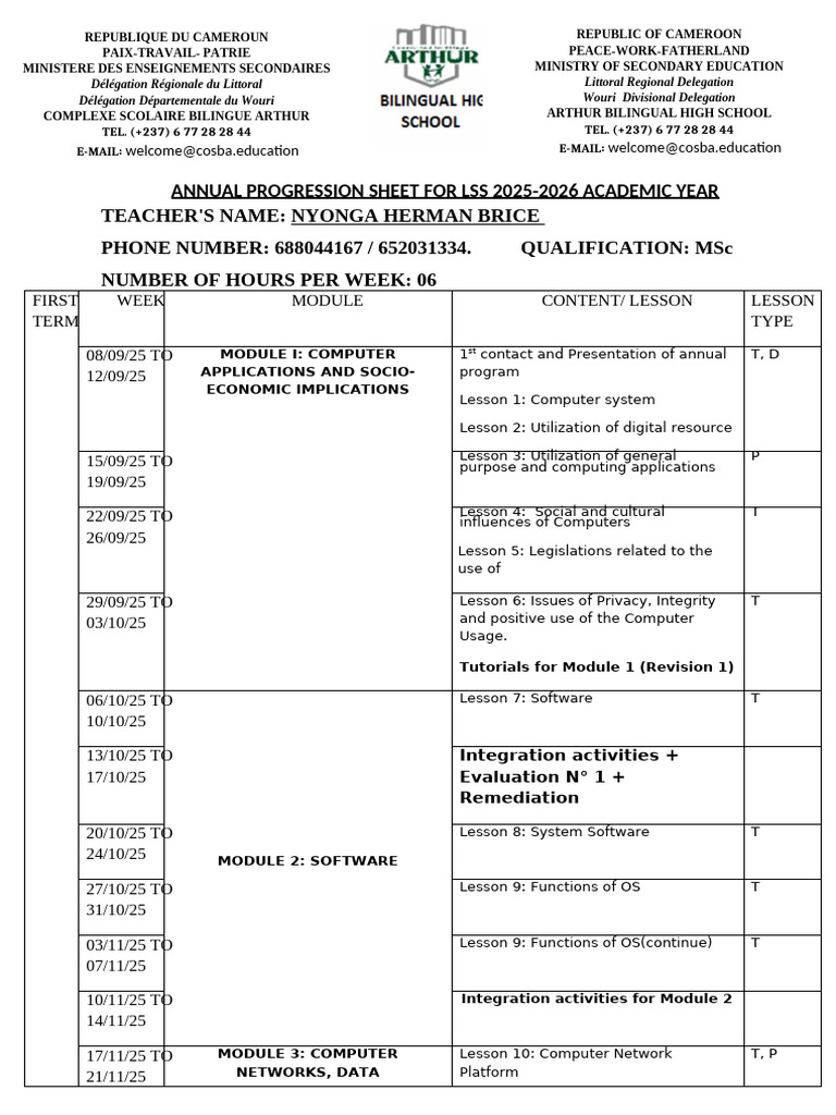LSS 2025-2026 Progression Sheet | PDF | Computer Network | Data Type