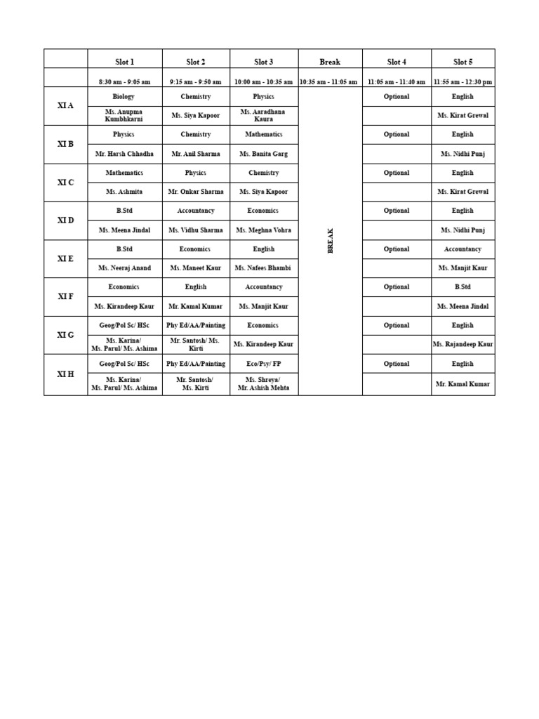 New Time Table-Class XI (Online) Final-1 | PDF