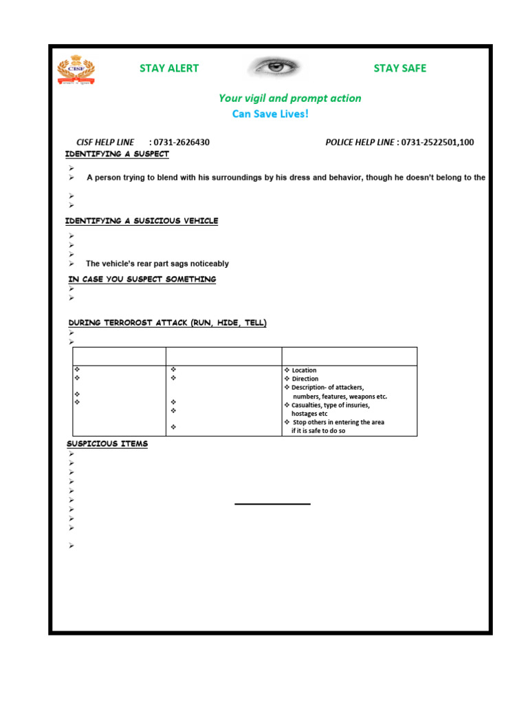 Stay Alert: Identify Suspicious Activity | PDF | Police