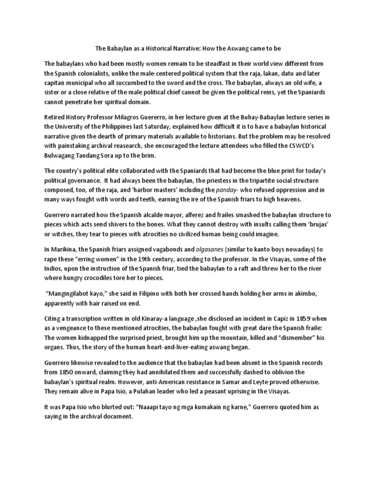 The Babaylan as a Historical Narrative | Philippines | Politics