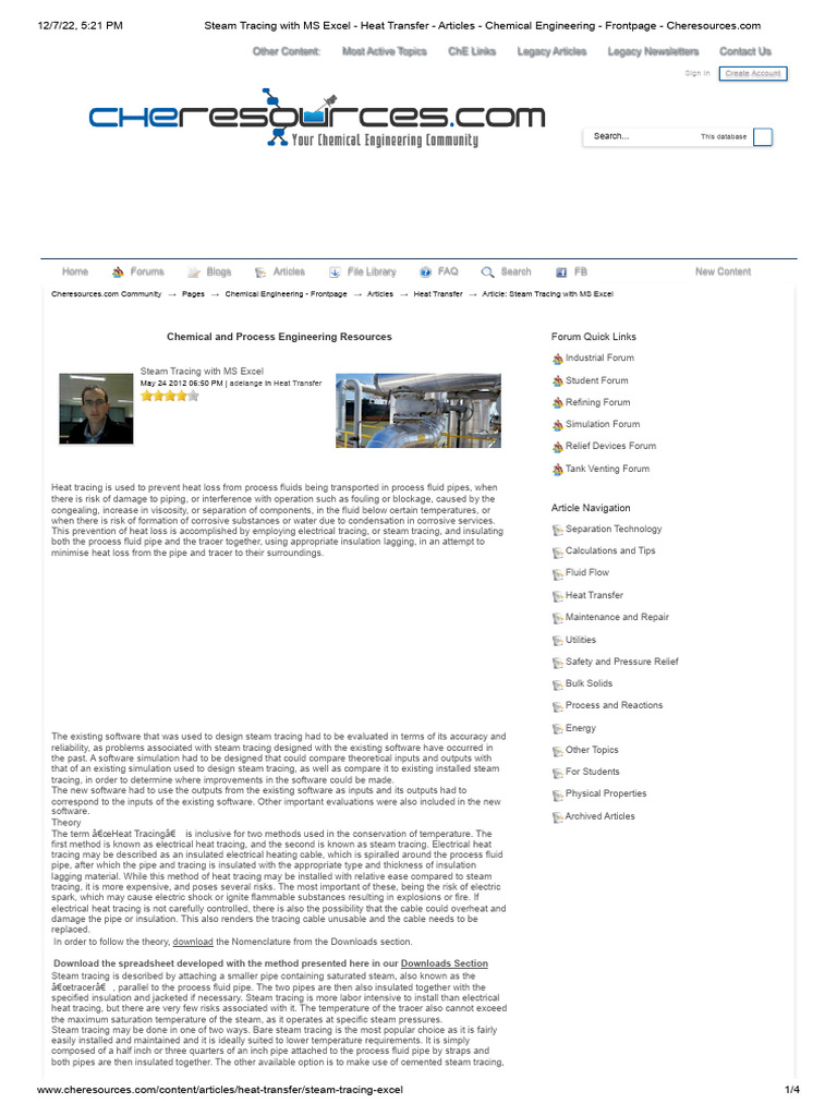 Steam Tracing With MS Excel | PDF | Heat Transfer | Steam