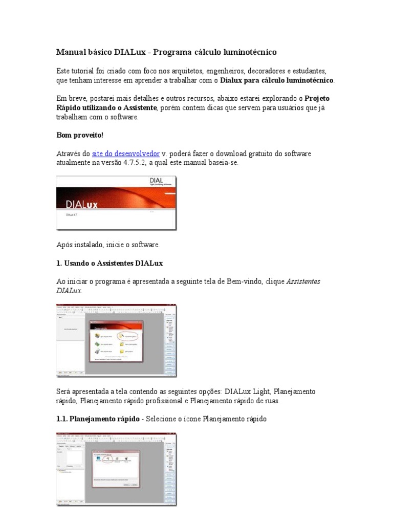 DIALUX Tutorial Basico | PDF | Tela de pintura | Bancos de dados