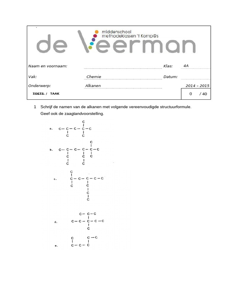 Taak Nomenclatuur Alkanen (2014) | PDF