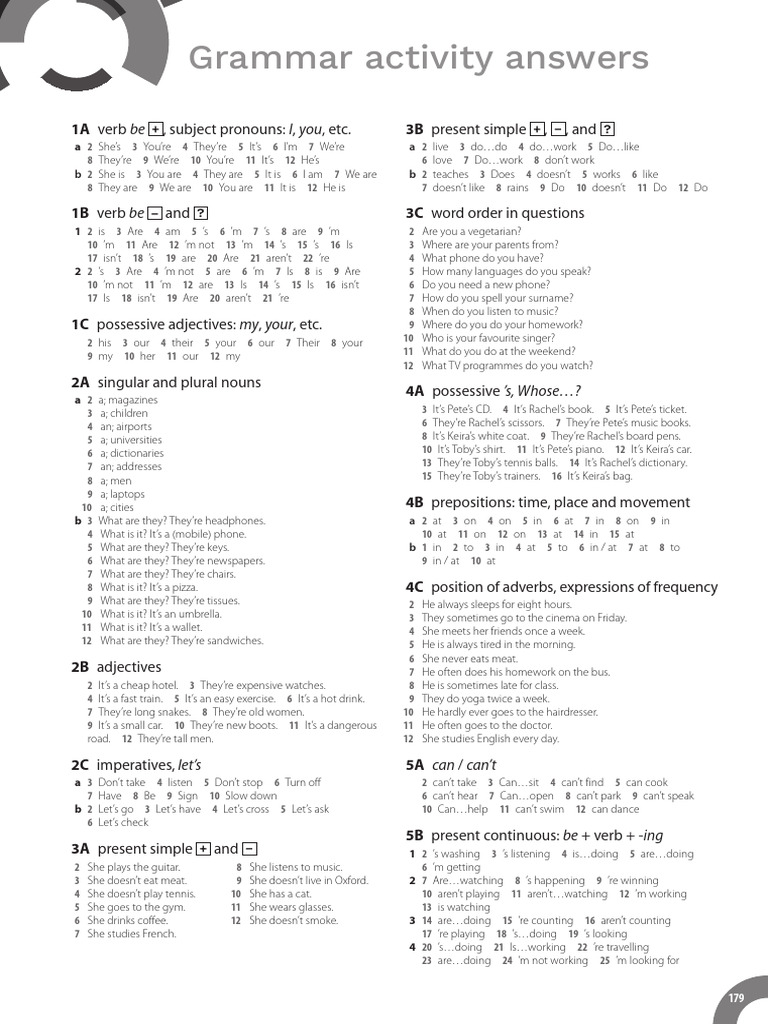 Grammar Activity Answers | PDF | Plural | Languages