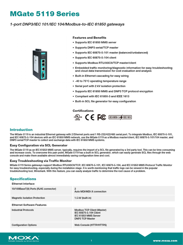 MGate 5119: Industrial Gateway Overview | PDF | Information And ...