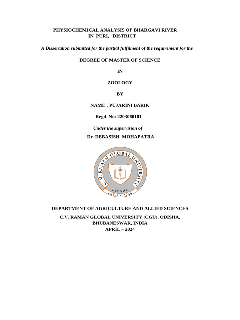 Name Pujarini Barik Water Analysis of Bhargavi River 1 | PDF | Water | Water Pollution