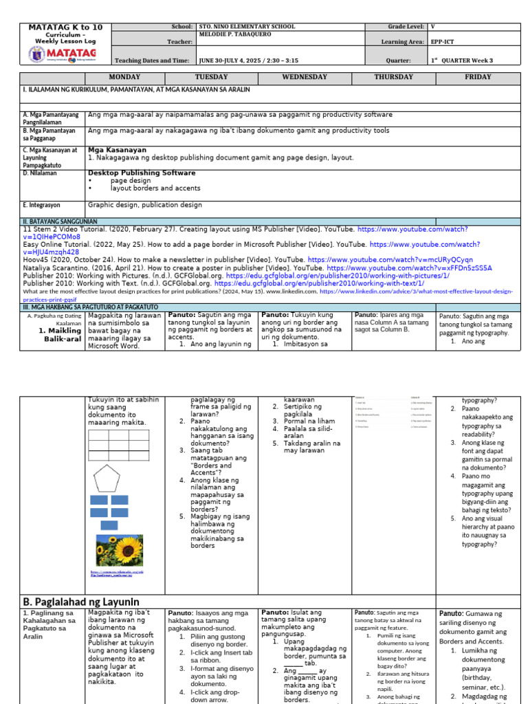 DLL - Epp Ict 5 - Q1 W3 | PDF