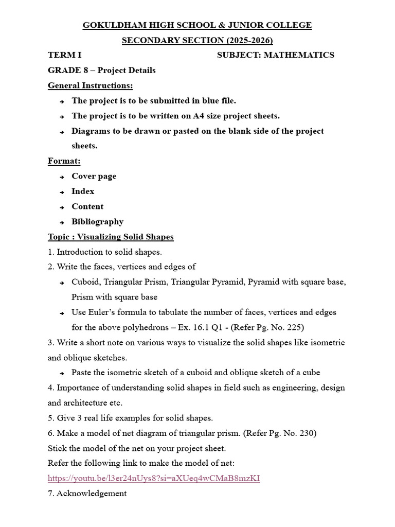 Grade 8 Math Project Term I 25-26 | PDF