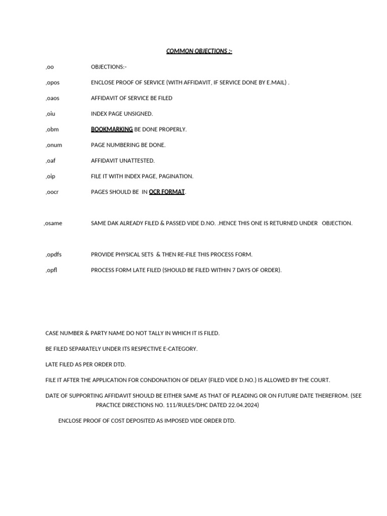 Common Legal Filing Objections Guide | PDF