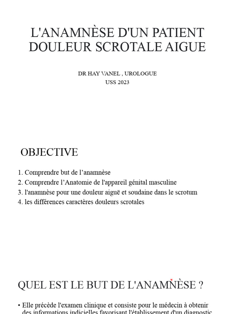 L ANAMNÈSE D UN PATIENT DOULEUR SCROTALE AIGUE Wecompress Com | PDF ...