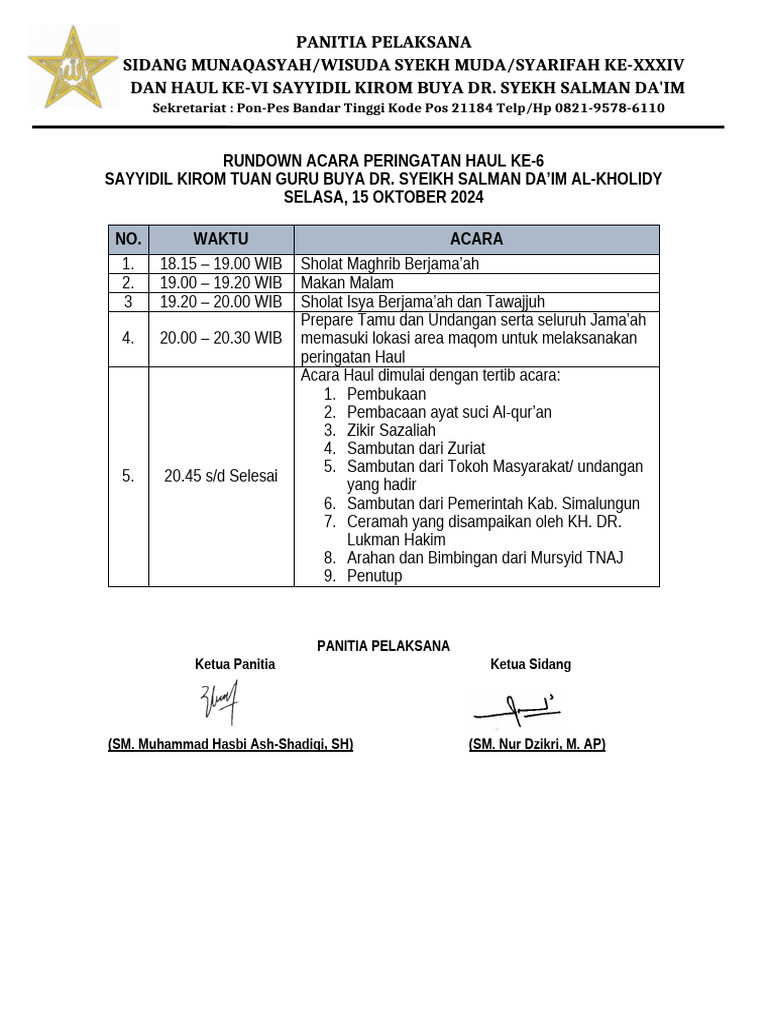 Rundown Acara Haul Ke-6 Sayyidil Kirom | PDF