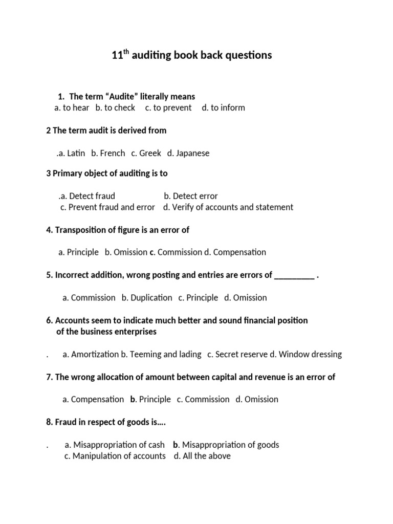 11th Auditing Book: Back Questions | PDF | Audit | Databases