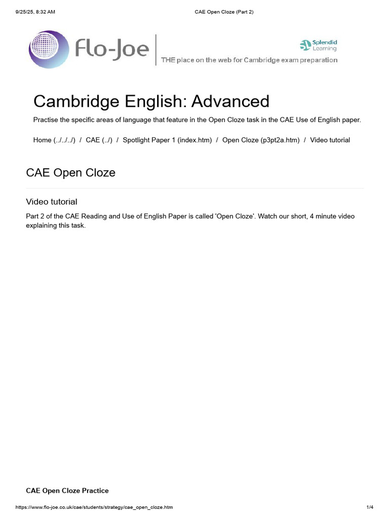 CAE Open Cloze (Part 2) | PDF | Verb | Morphology