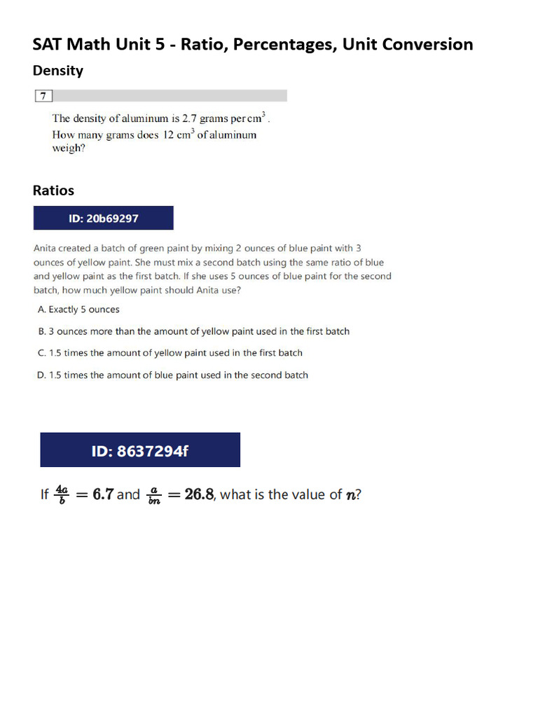 SAT Math: Ratios & Unit Conversions | PDF