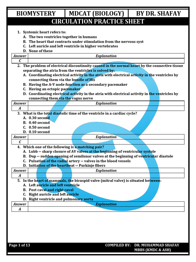 Circulation Practice Sheet Copy 1755429238007 | PDF | Lymphatic System ...