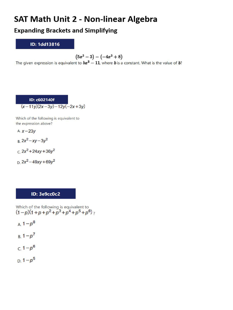 SAT Math Unit 2 Non-Linear Algebra V4 | PDF