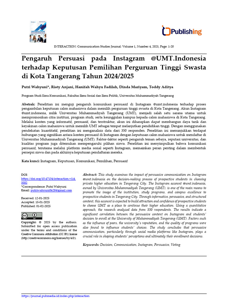 Persuasi Instagram UMT dan Pilihan PTS 2024 | PDF