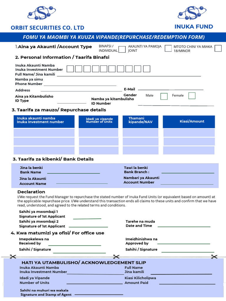 Inuka Fund Repurchase Form | PDF | Financial Economics | Banking