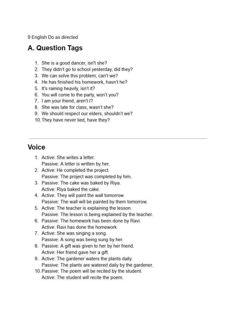 9 E Do As Directed Worksheet | PDF