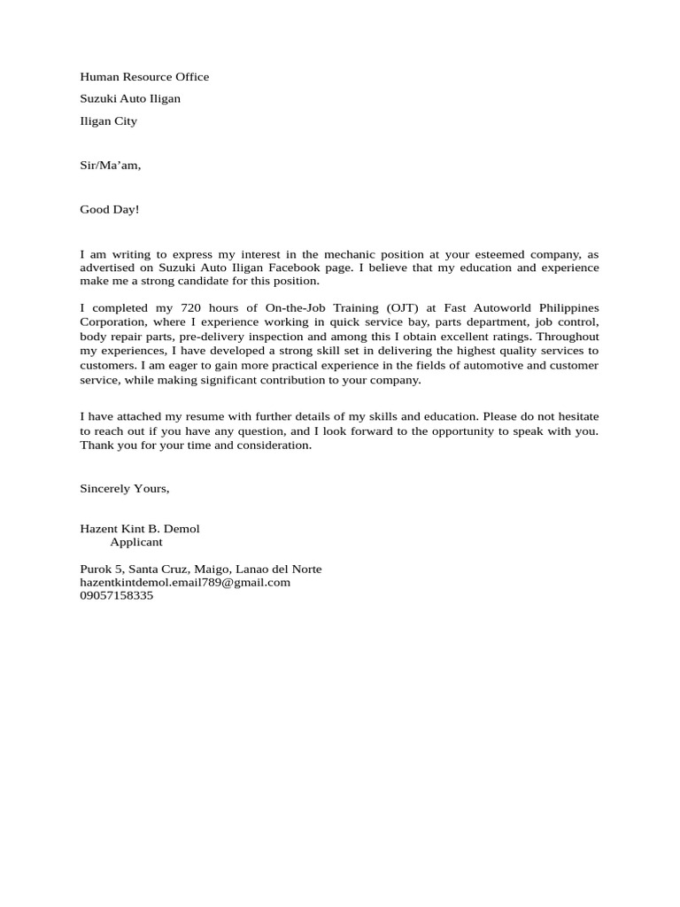 Application Letter Suzuki | PDF