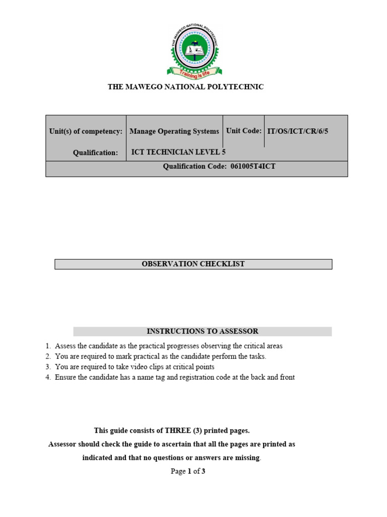 Operating Systems Assessment Checklist | PDF | Computer Architecture ...