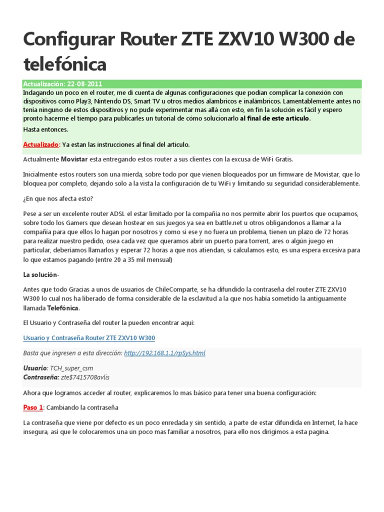 Configura tu Router ZTE de Movistar | PDF | Dirección IP | Contraseña