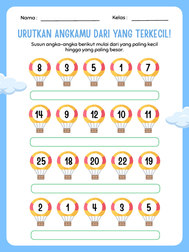 Urutkan Angka Dari Yang Terkecil Lembar Kerja Biru Kuning Minimalis | PDF