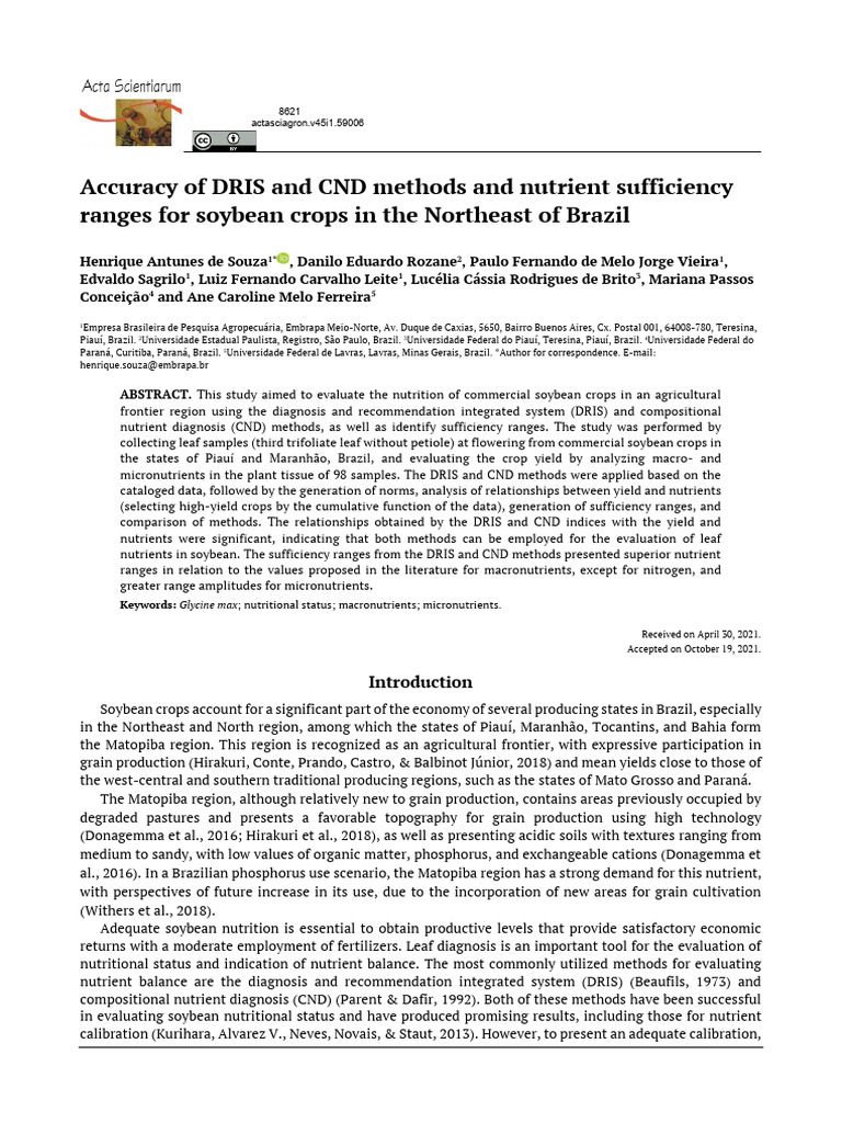Accuracy of DRIS and CND Methods and Nutrient Sufficiency Ranges For ...