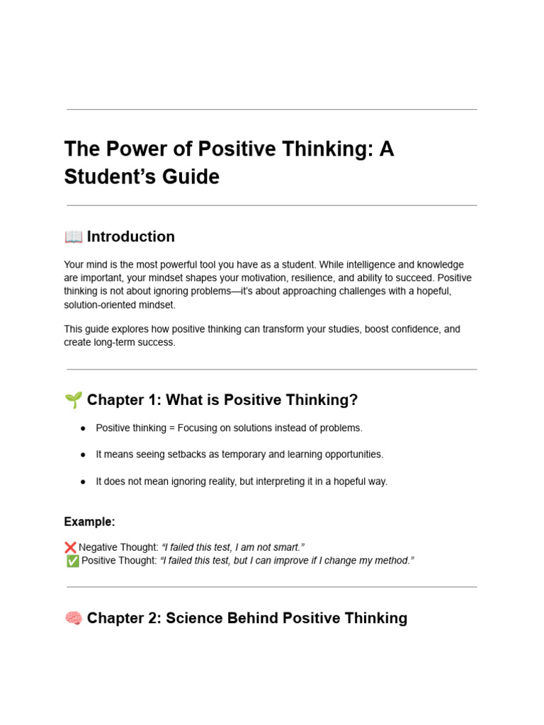 Positive Thinking for Student Success | PDF | Optimism | Thought