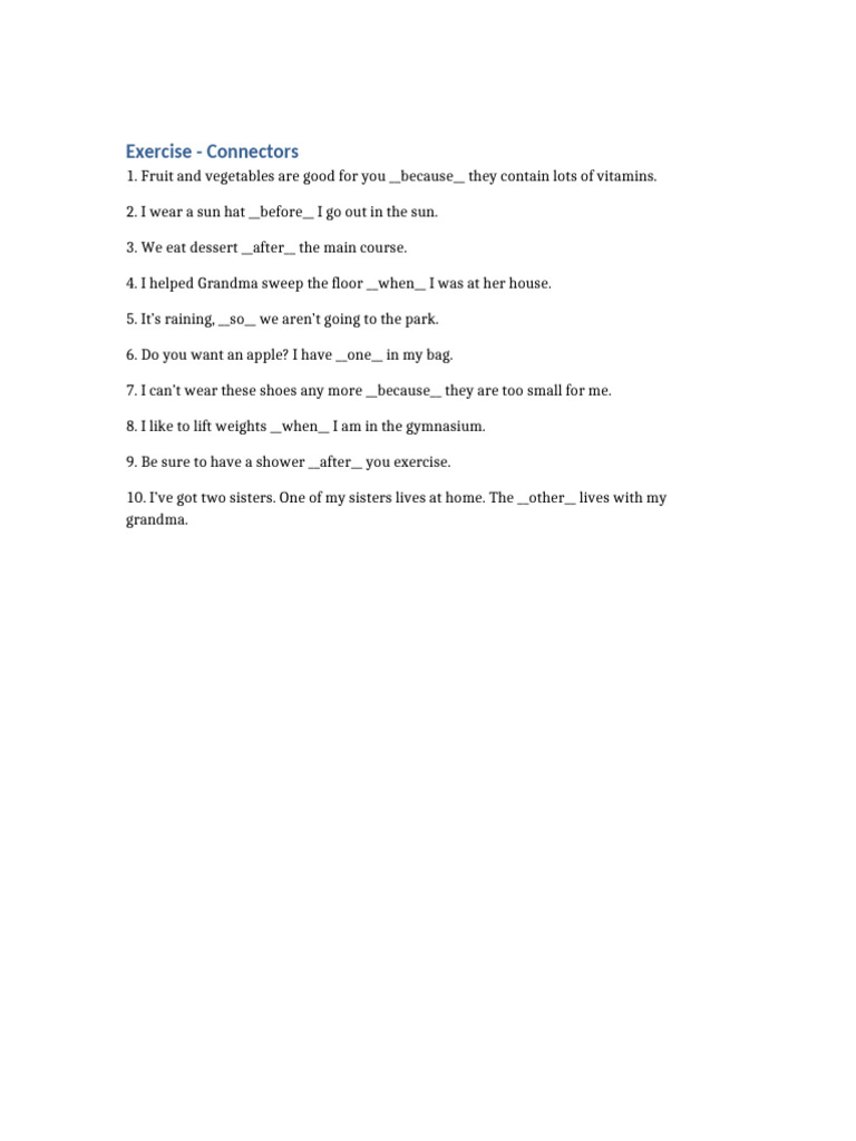 Exercise Connectors With Answers | PDF