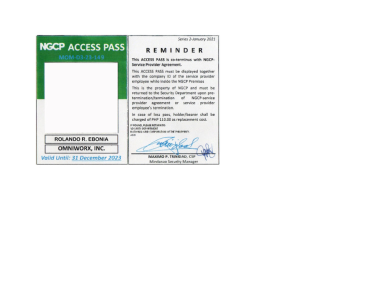 Access Pass Final Form | PDF
