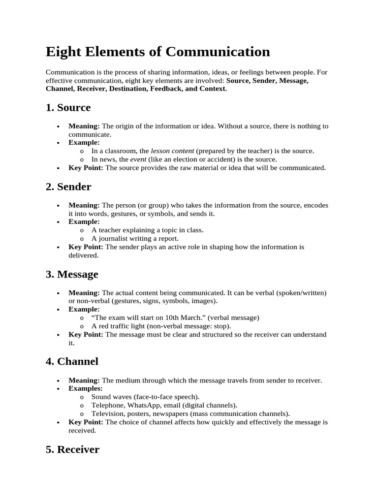 Eight Elements of Communication Explained | PDF | Communication ...