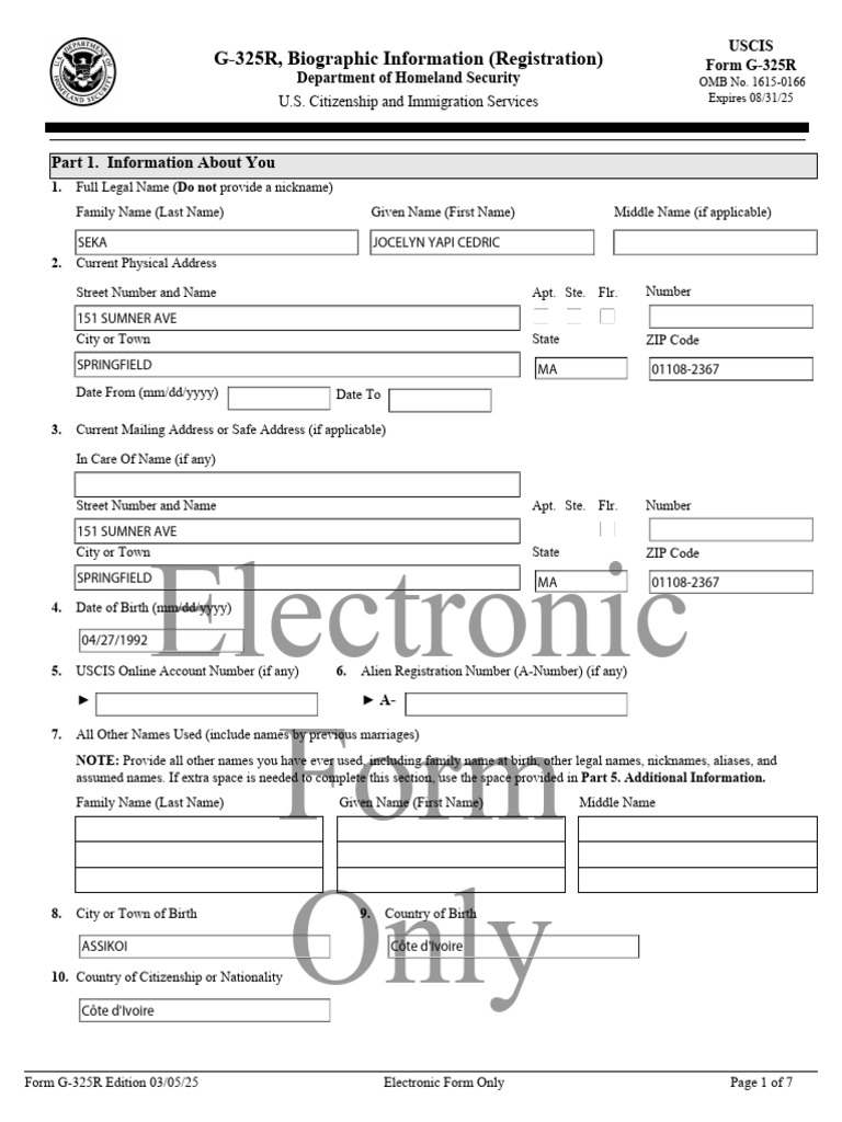 Electronic Form Only: G-325R, Biographic Information (Registration) | PDF | Pardon | Common Law