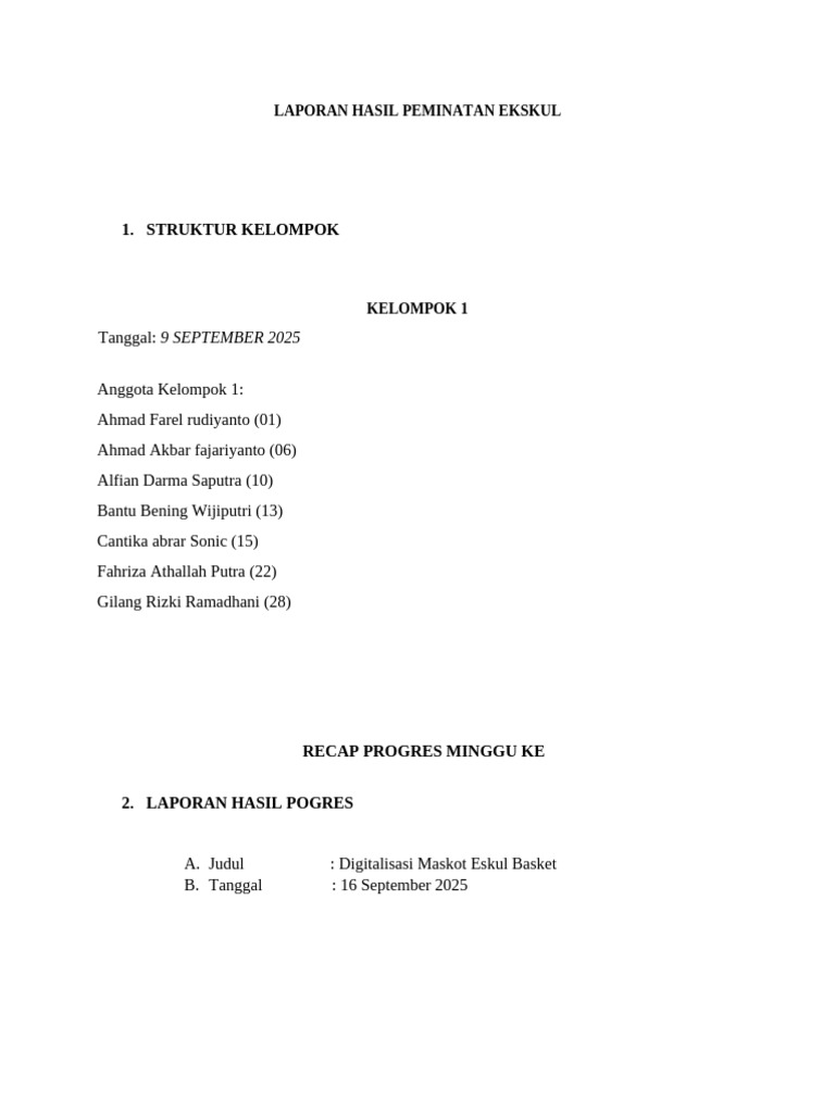 Laporan Hasil Peminatan Ekskul | PDF