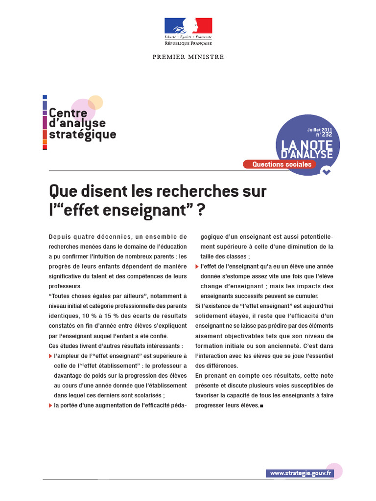 L'impact de l'enseignant sur les élèves | PDF | Enseignants | Expérience