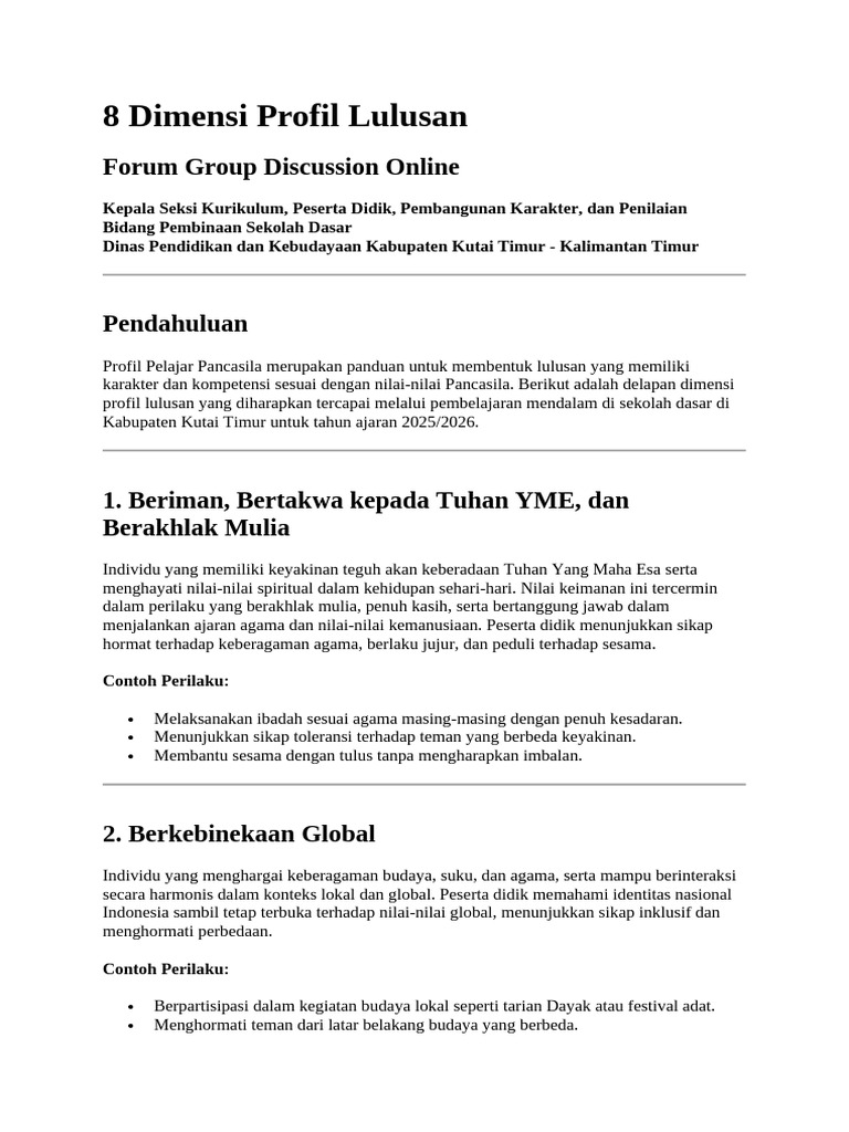8 Dimensi Profil Lulusan | PDF