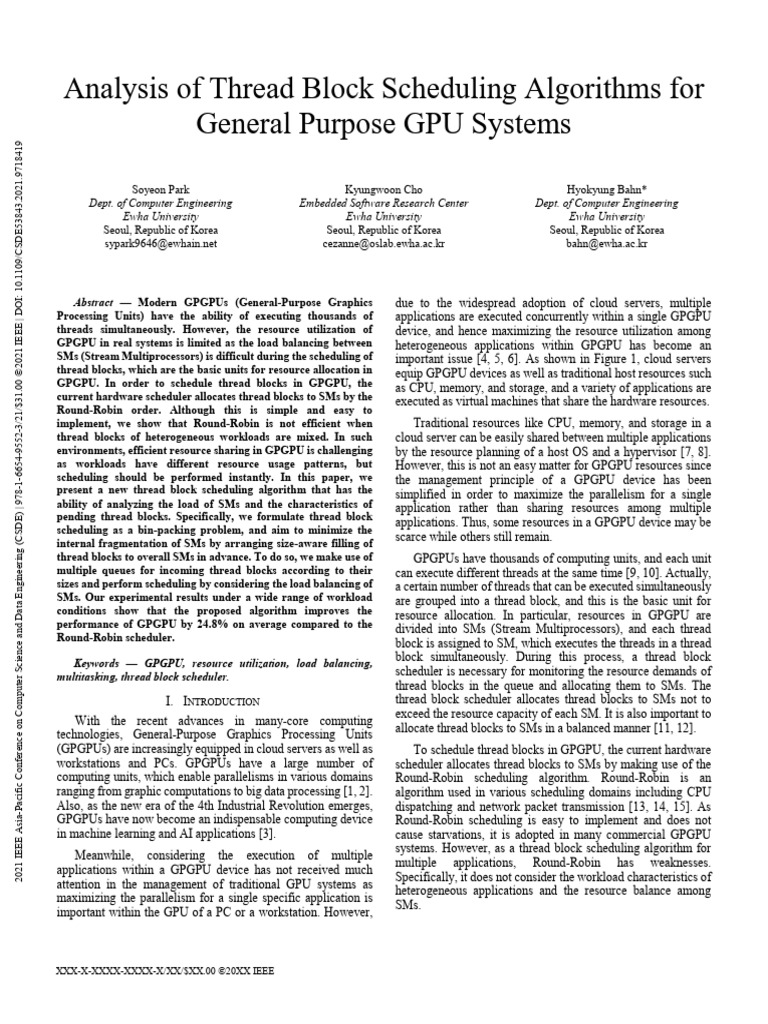 Analysis of Thread Block Scheduling Algorithms For General Purpose GPU ...