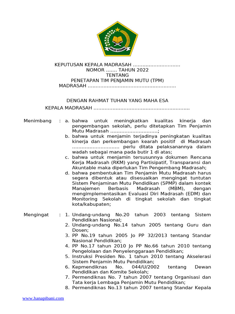 Contoh SK Tim Penjaminan MuTU | PDF