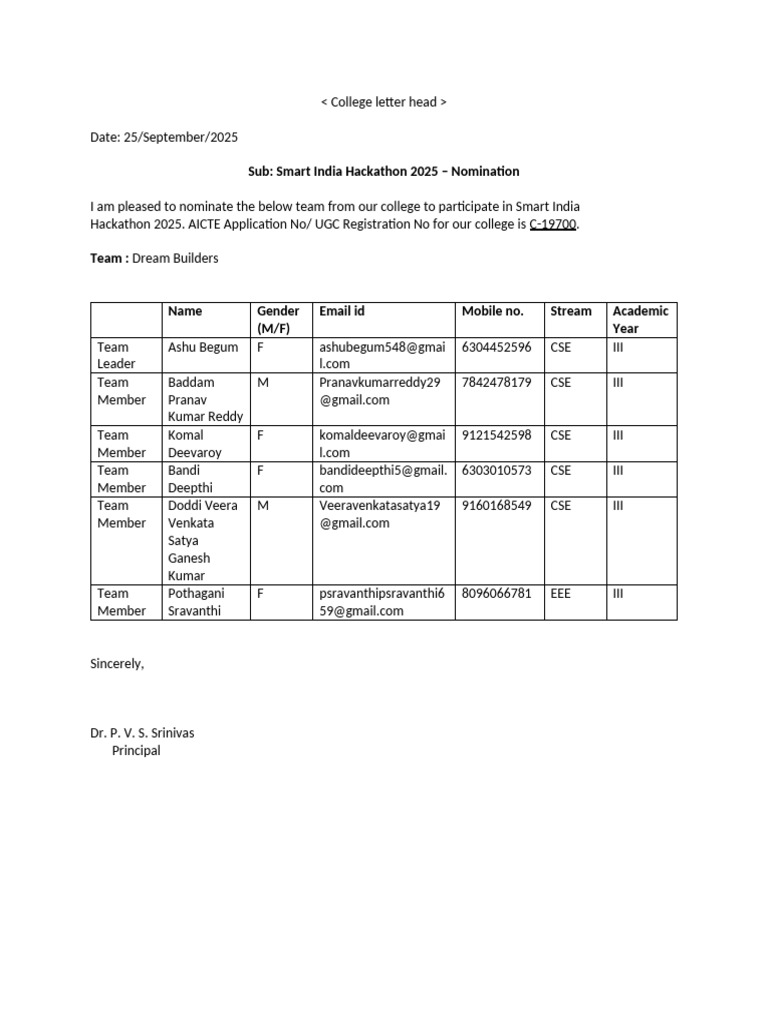 College Authorization Letter SIH2025 1 | PDF