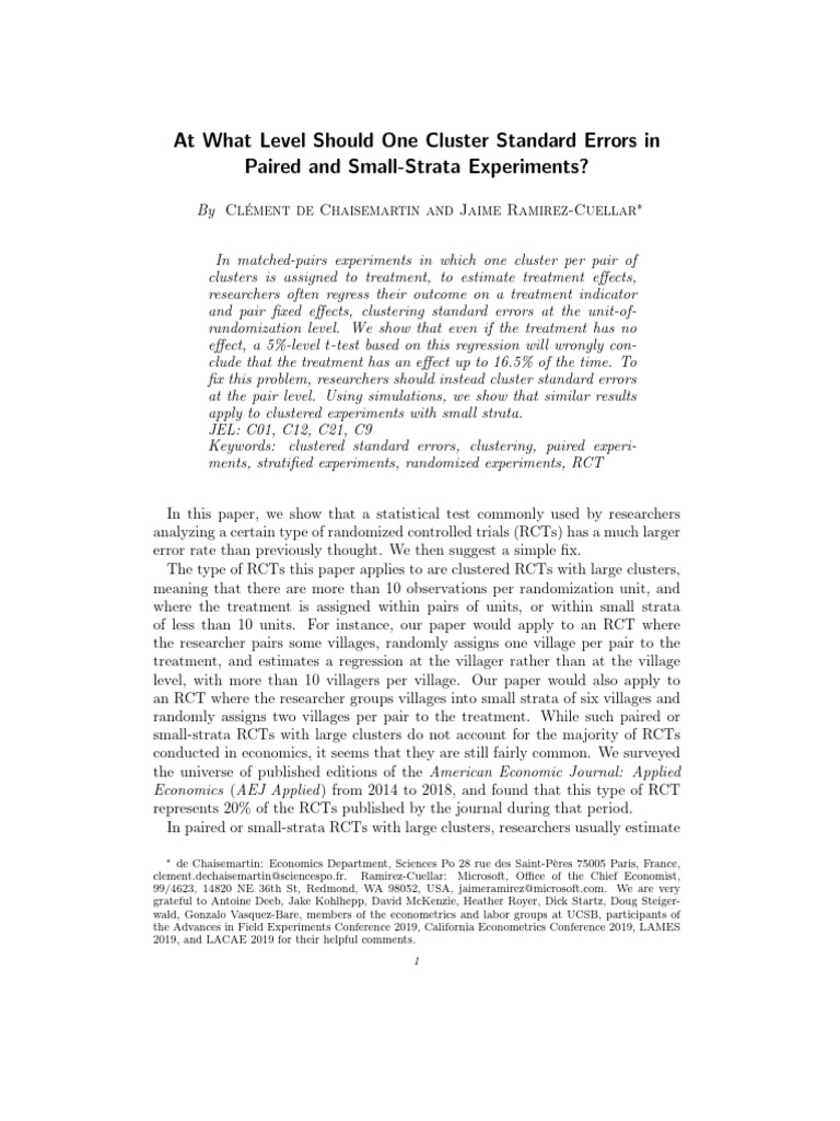 At What Level Should One Cluster Standard Errors in Paired and Small ...