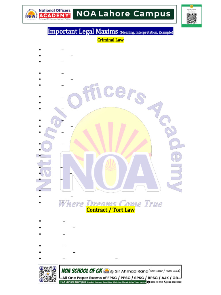 NOA Legal Maxims Complete | PDF | Mens Rea | Public Law