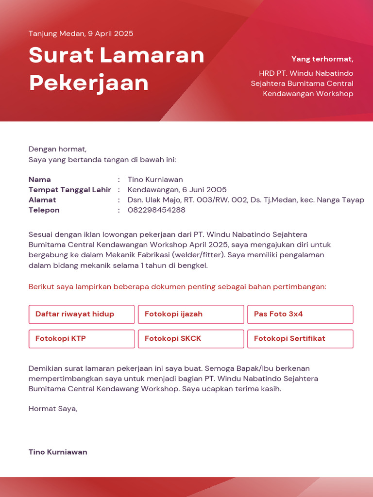 Surat Lamaran | PDF