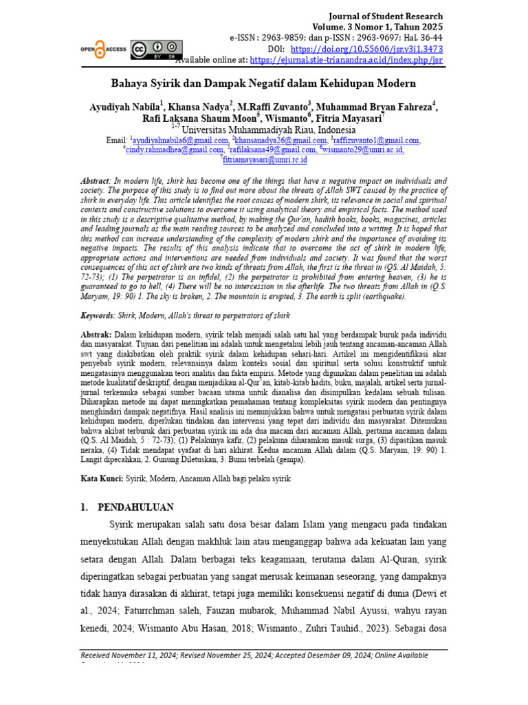 Bahaya Syirik Dalam Kehidupan Modern Pdf