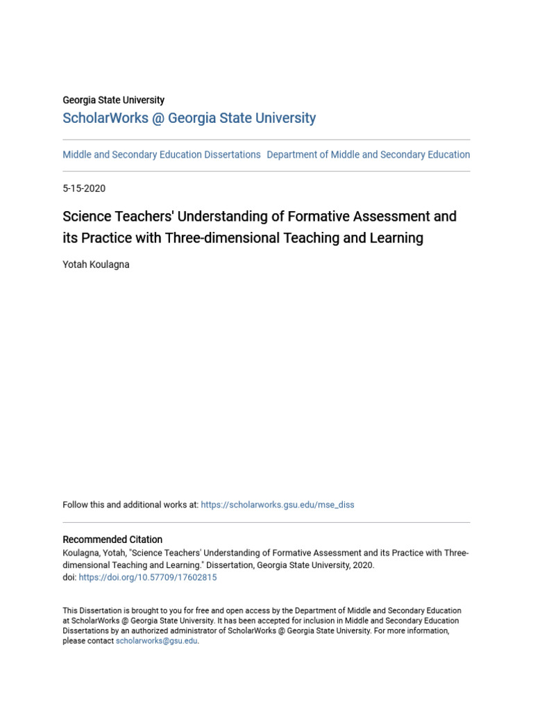 Science Teachers Understanding of Formative Assessment and Its P | PDF ...