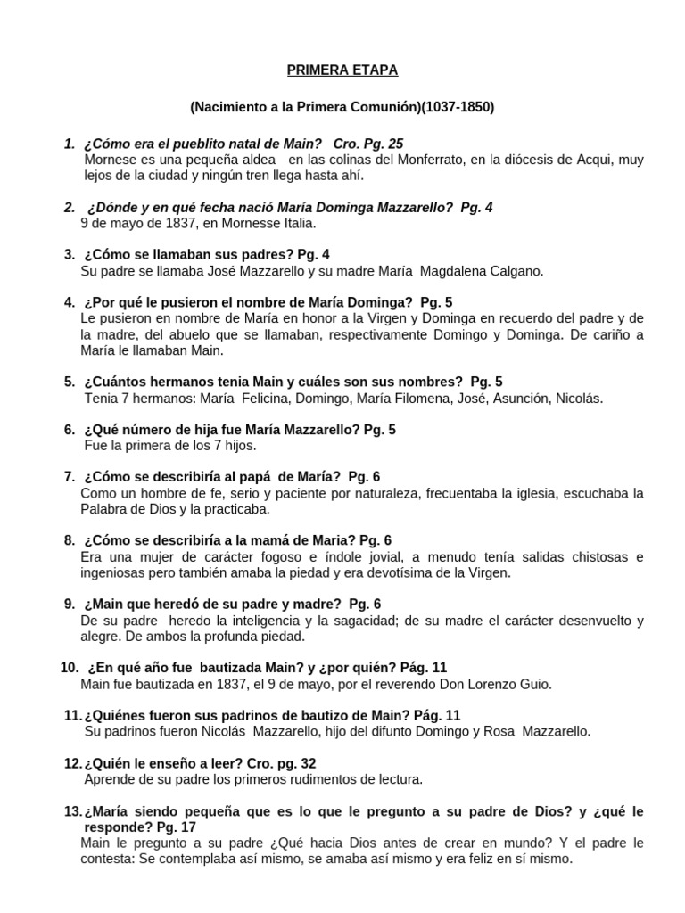 Banco de Preguntas Madre Mazzarello | PDF | María, madre de Jesús | Amor