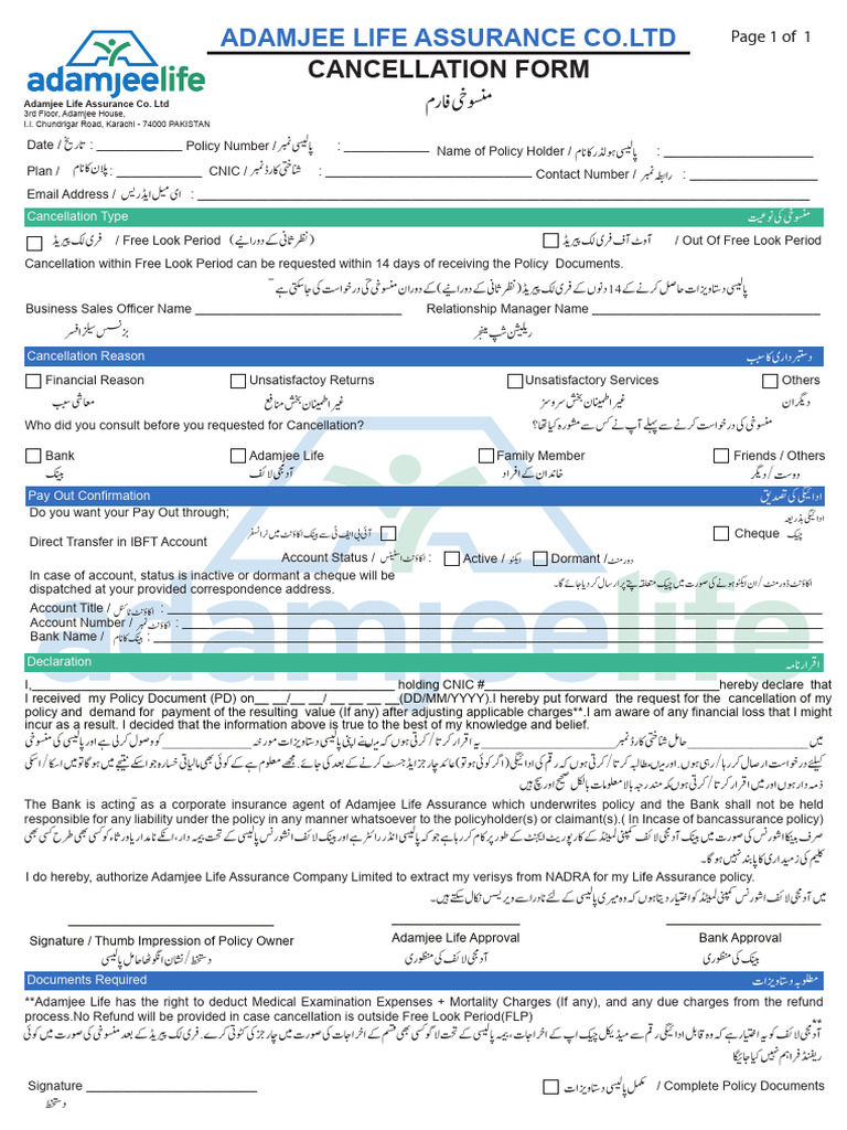 2 Canellation Form | PDF | Financial Risk | Insurance