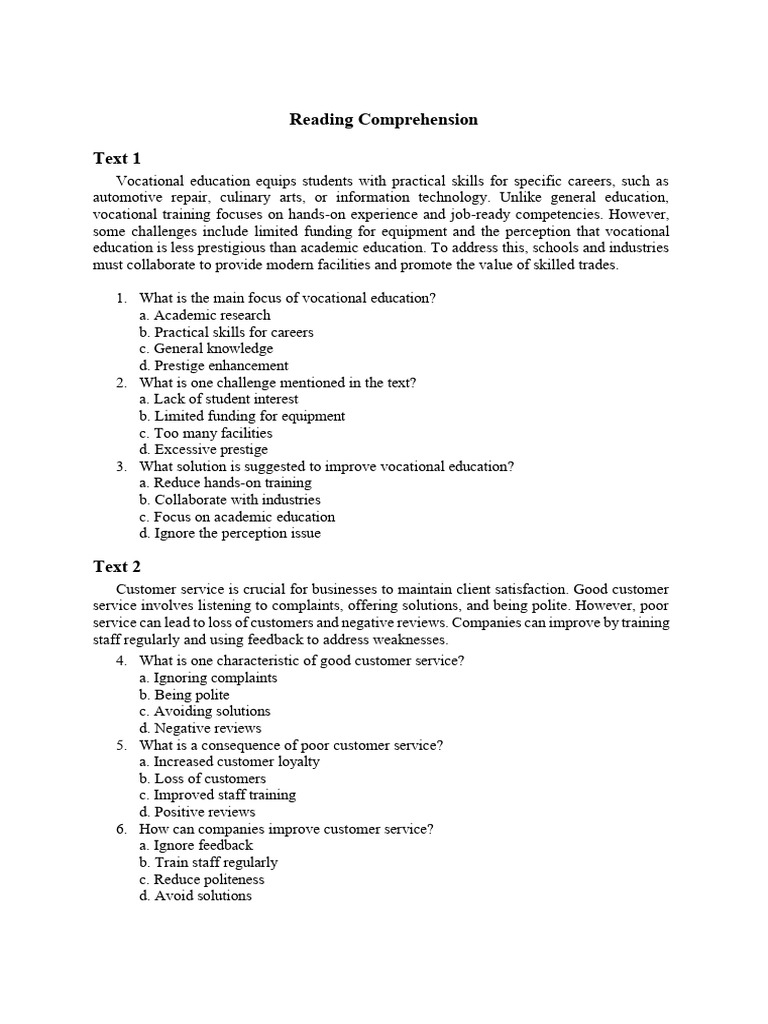 Reading-Cloze Test Comprehension | PDF | Vocational Education ...
