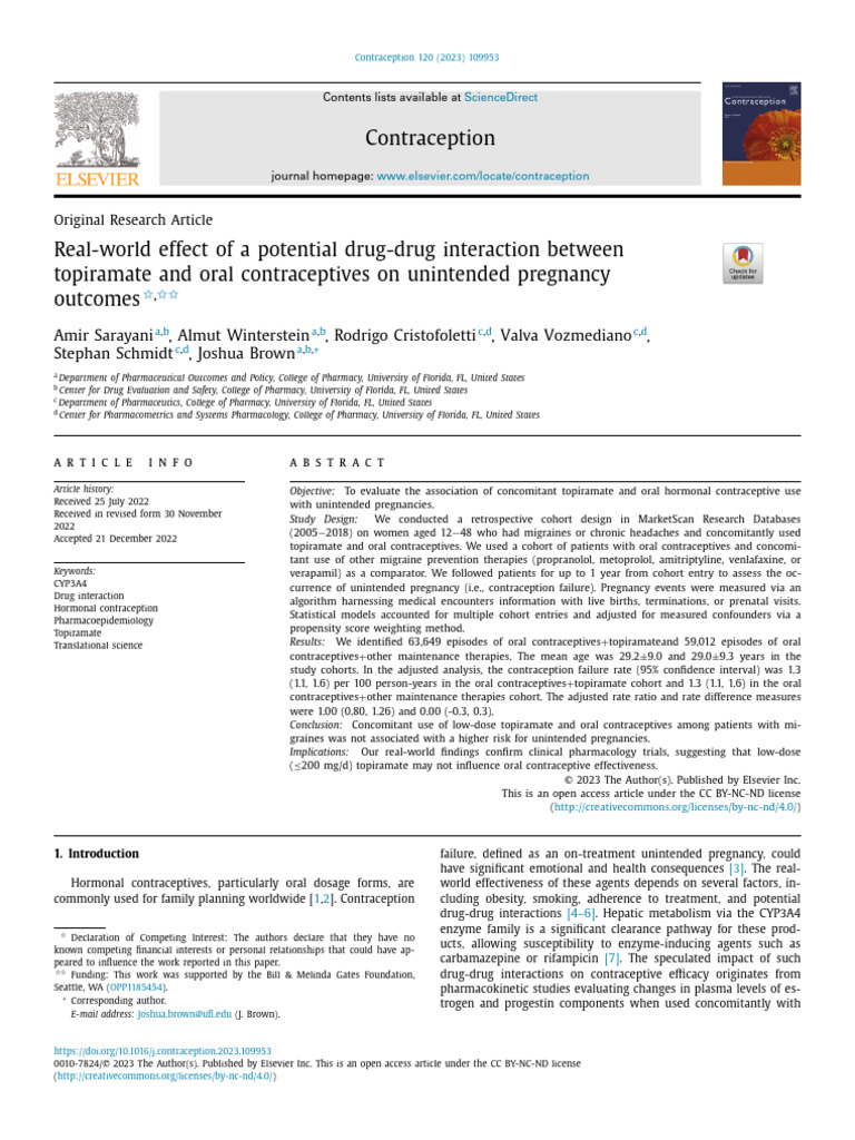 Topiramate and Oral Contraceptive Interaction | PDF | Birth Control ...