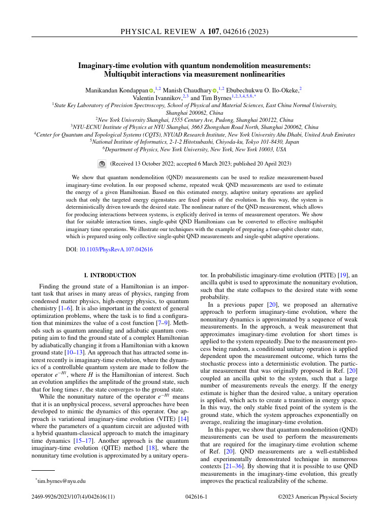 Imaginary-Time Evolution With Quantum Nondemolition Measurements | PDF ...